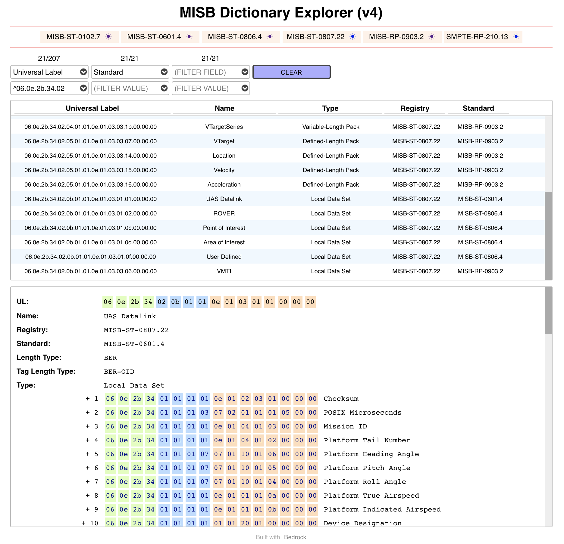 MISB Dictionary Explorer